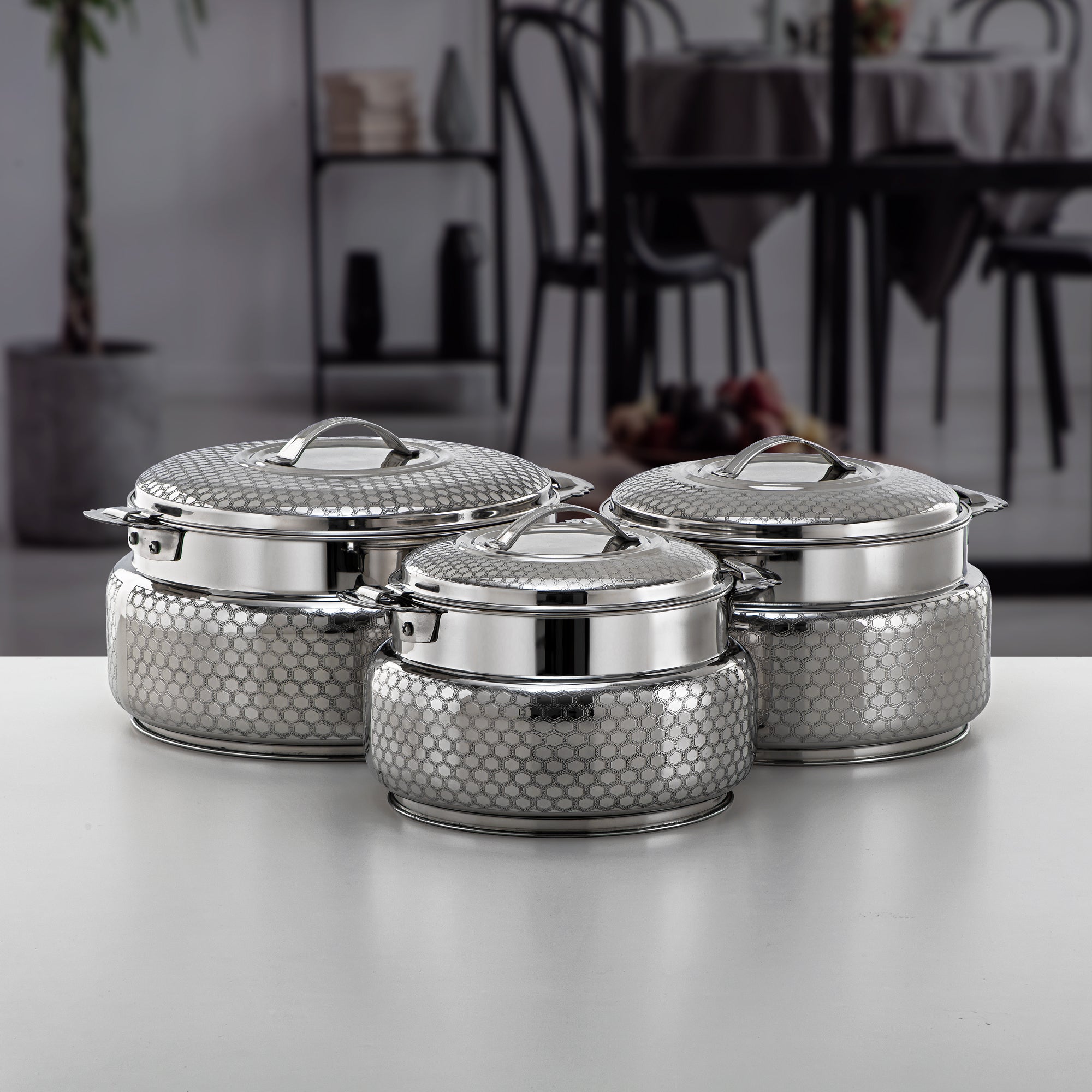 Almarjan 3 Pieces Darin Collection Stainless Steel Hot Pot Silver - H2