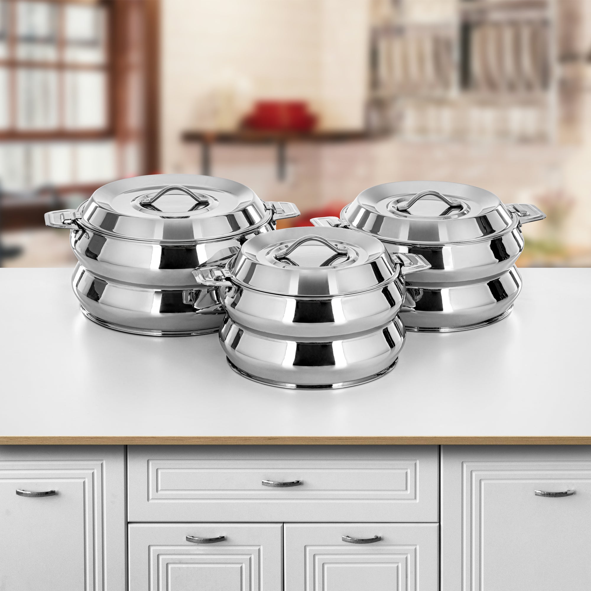 Almarjan Hot Pot Set 3-Pieces Stainless Steel, Silver, (H25P2) - Ghada
