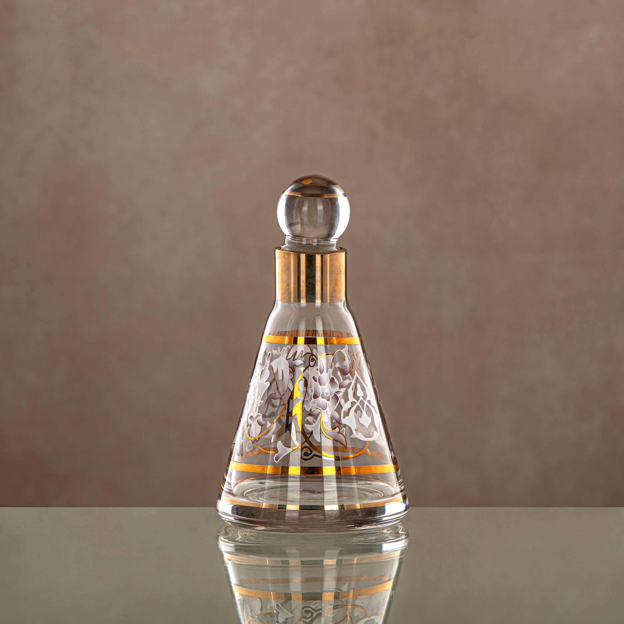 Almarjan Perfume Bottle 14 Tola, Glass, Clear & Golden Pattern (0864P-