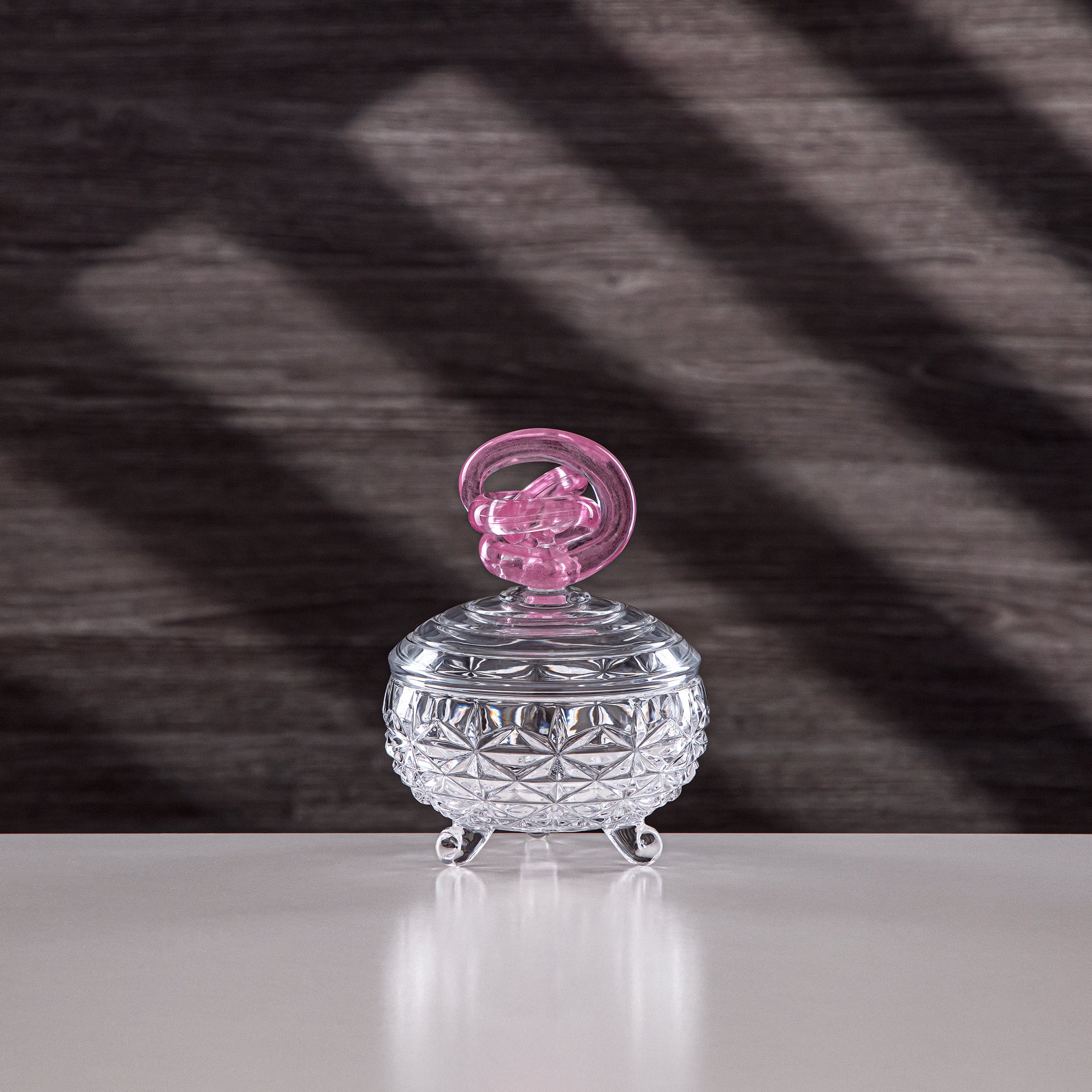 Almarjan Glass Sugar Bowl Clear with Pink Knot 10 cm Diameter Handmade ...