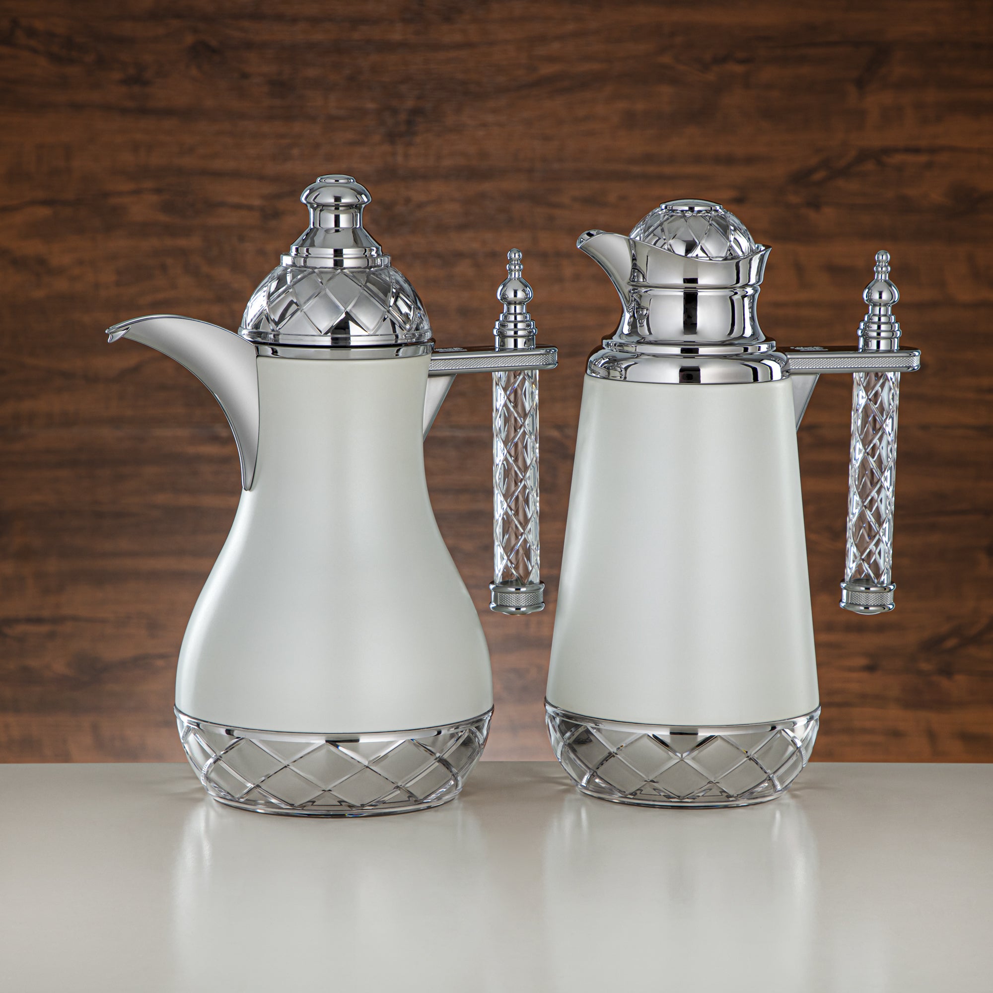 Almarjan Vacuum Flask Set, Push Button, Acrylic Handle - 0.7L + 1L, Wh