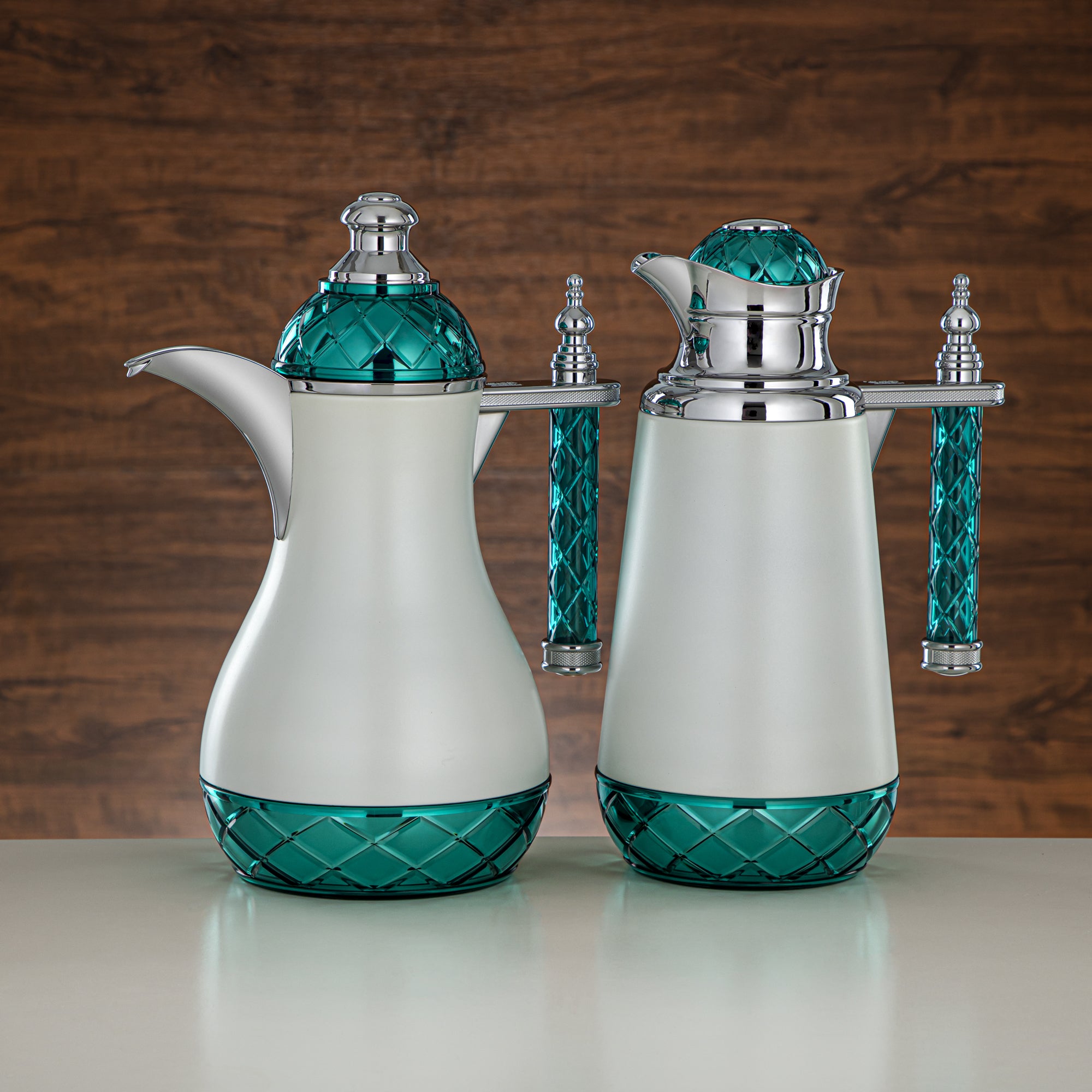 Almarjan Vacuum Flask Set, Push Button, Acrylic Handle - 0.7L + 1L, Wh