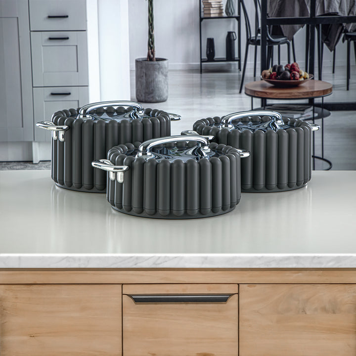 Almarjan 3 Pieces Plastic Hot Pot Set Elephant Grey & Silver - EI-150 ...