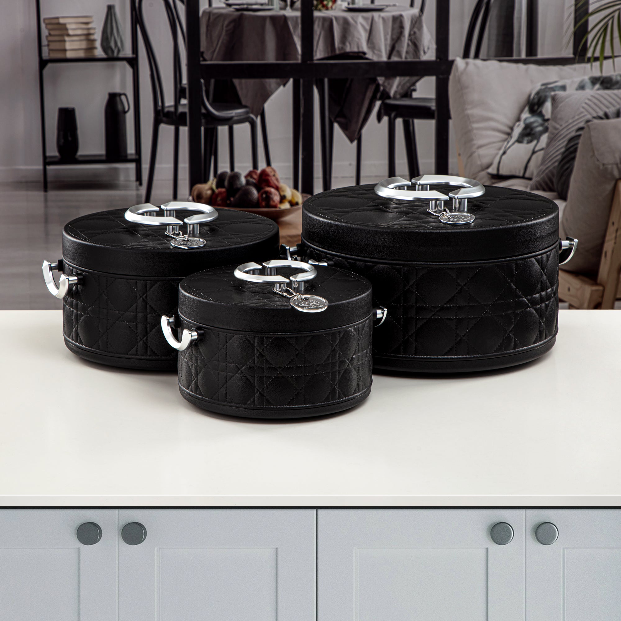 Almarjan 3 Pieces Plastic Hot Pot Set Black & Silver - EJ-100/250/400