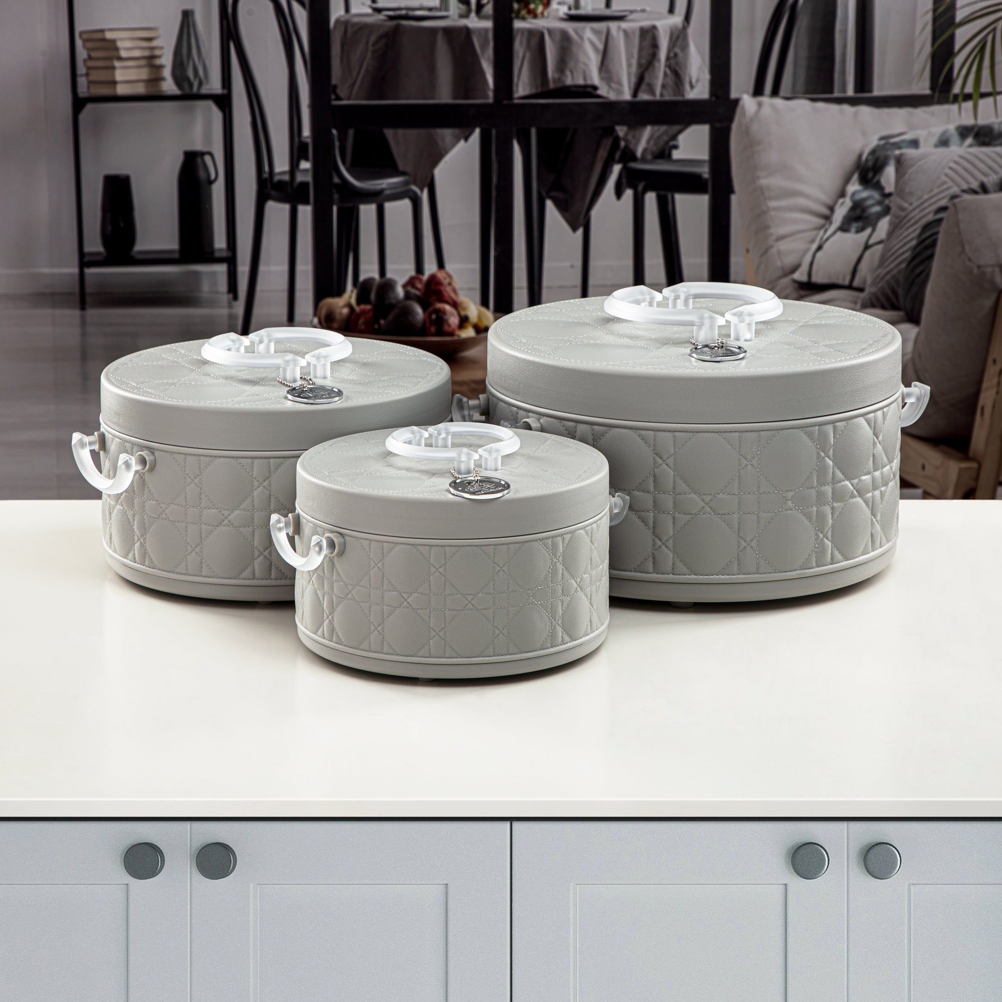 Almarjan 3 Pieces Plastic Hot Pot Set Grey & Frost - EJ-100/250/400 SG