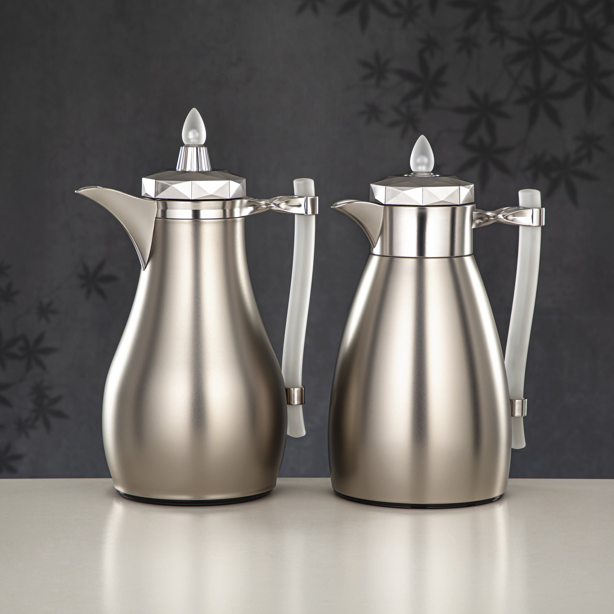 Almarjan Vacuum Flask Set, Push Button - 1L + 1L, Matt Silver & Frost