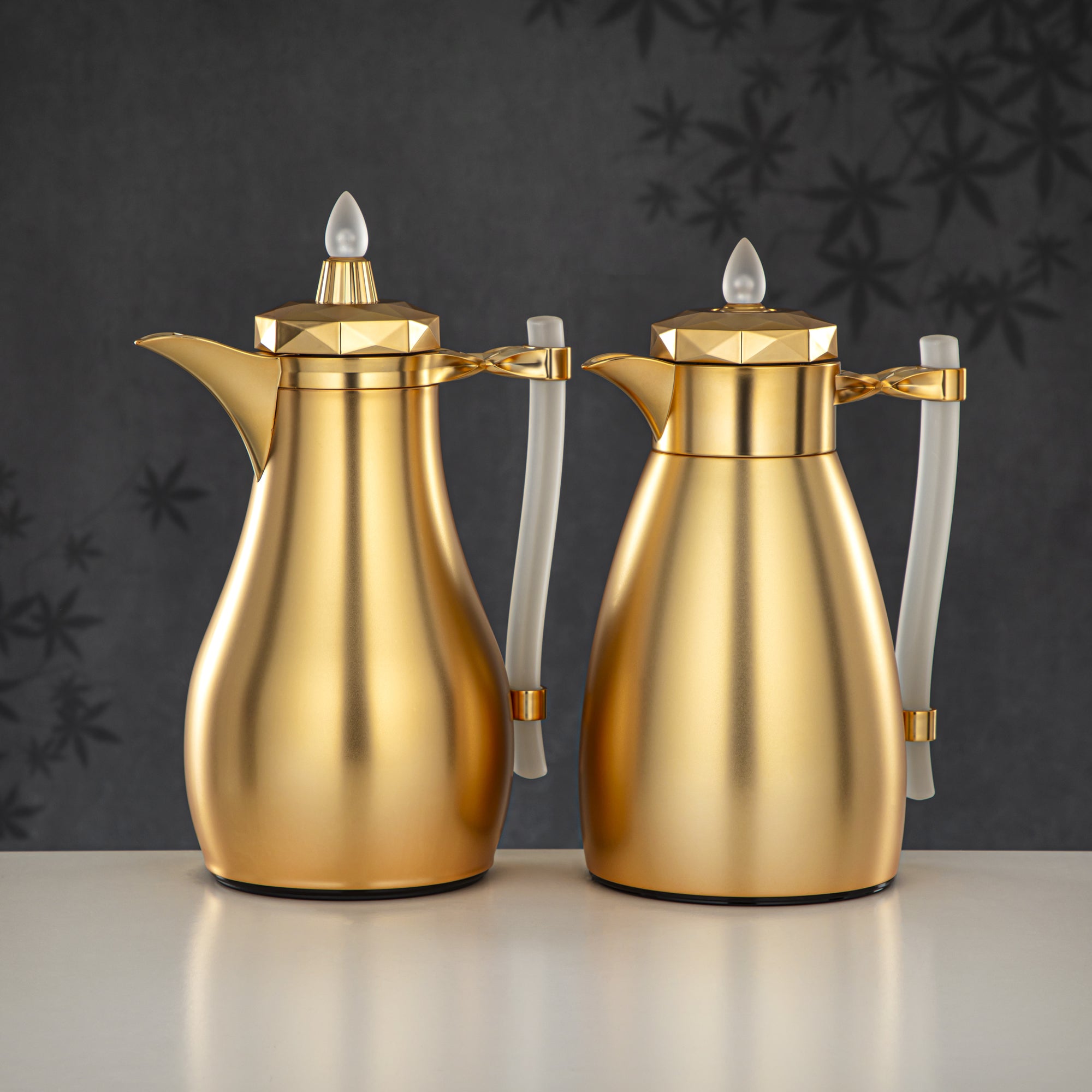 Almarjan Vacuum Flask Set, Push Button - 1L + 1L, Matt Gold & Frost (F