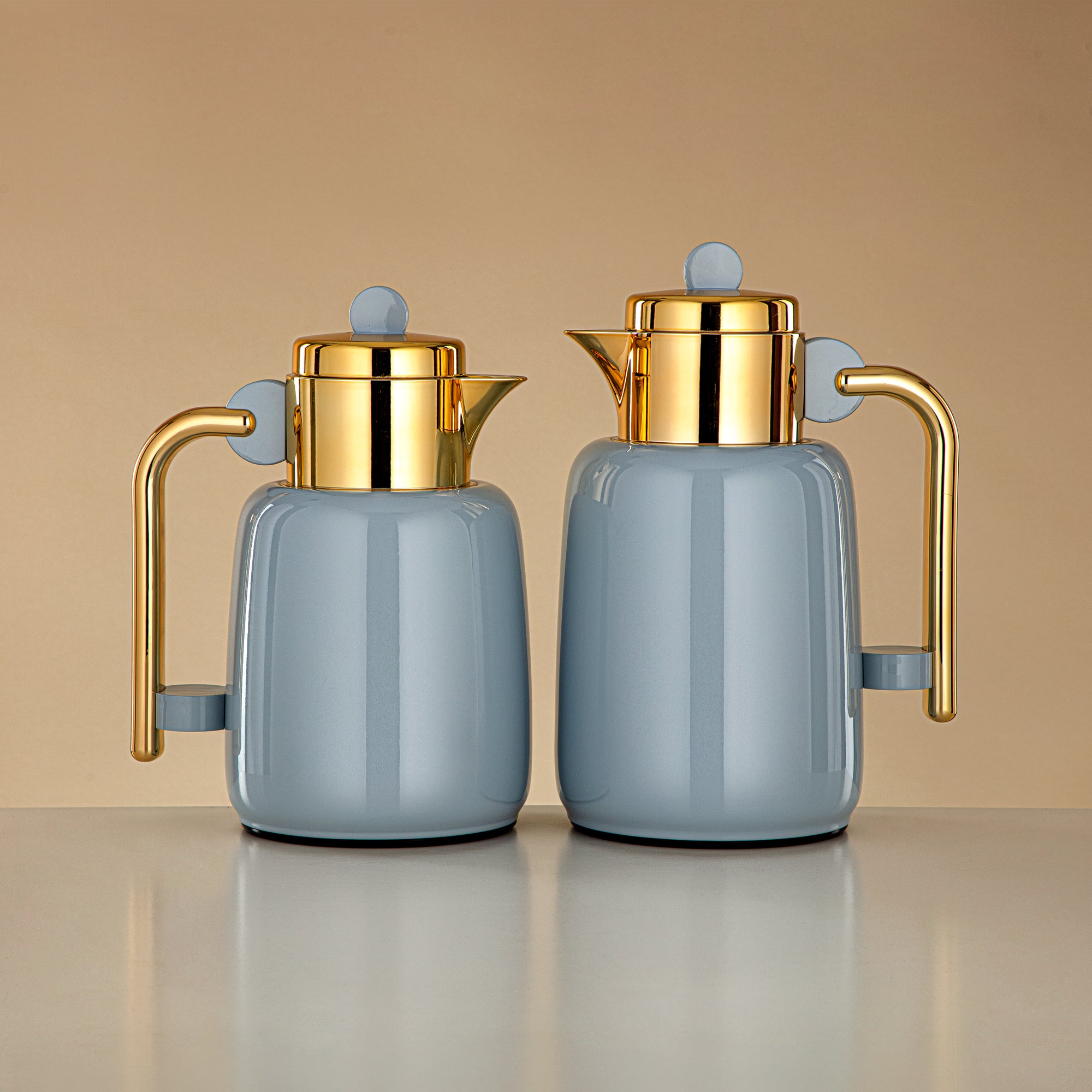 Almarjan Vacuum Flask Set - 0.7L + 1L, Baby Blue & Gold (FG808-070/100