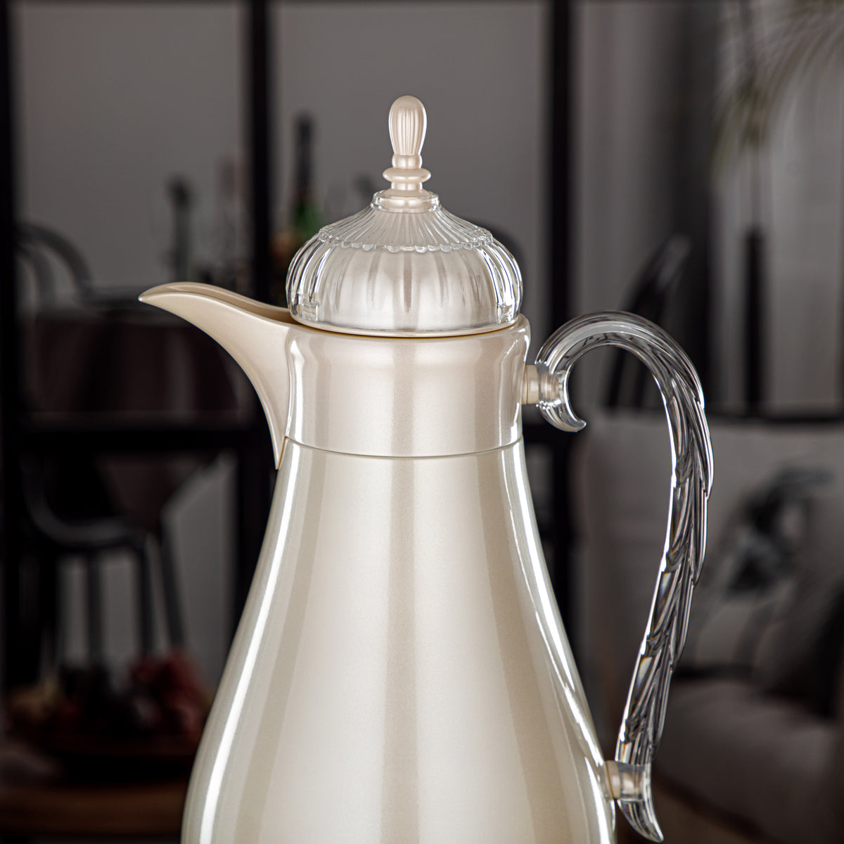 Almarjan Vacuum Flask Set, Push Button, 0.7L + 1L, Pearl White & Trans