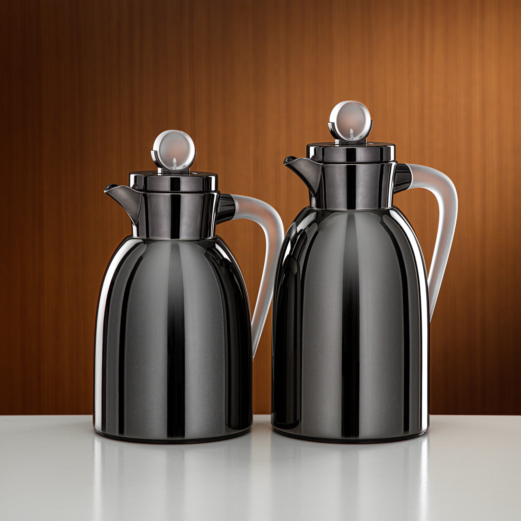 Almarjan Vacuum Flask Set Metal Gun Black & Frost 1 Liter & 1.3 Liter ...
