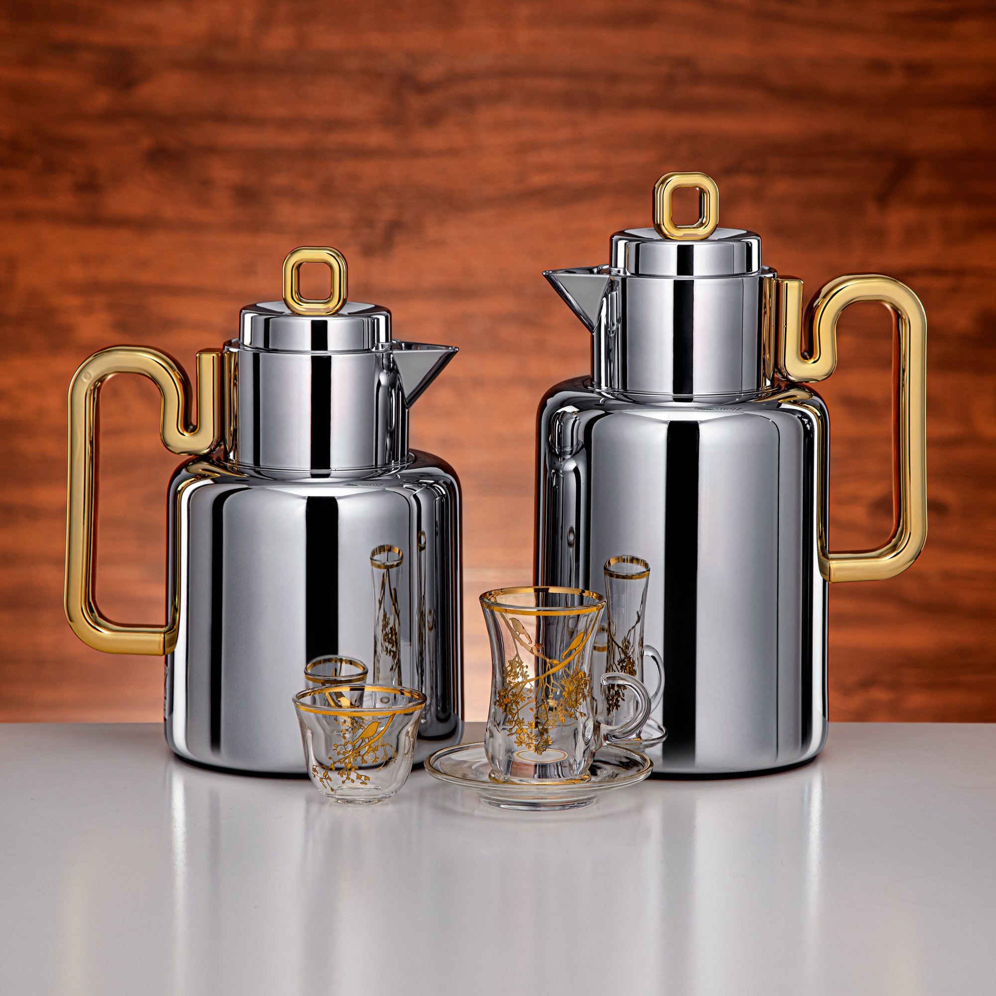 Almarjan 20-Piece Silver & Gold Vacuum Flask & Tea Serving Set – 1L & 1 ...