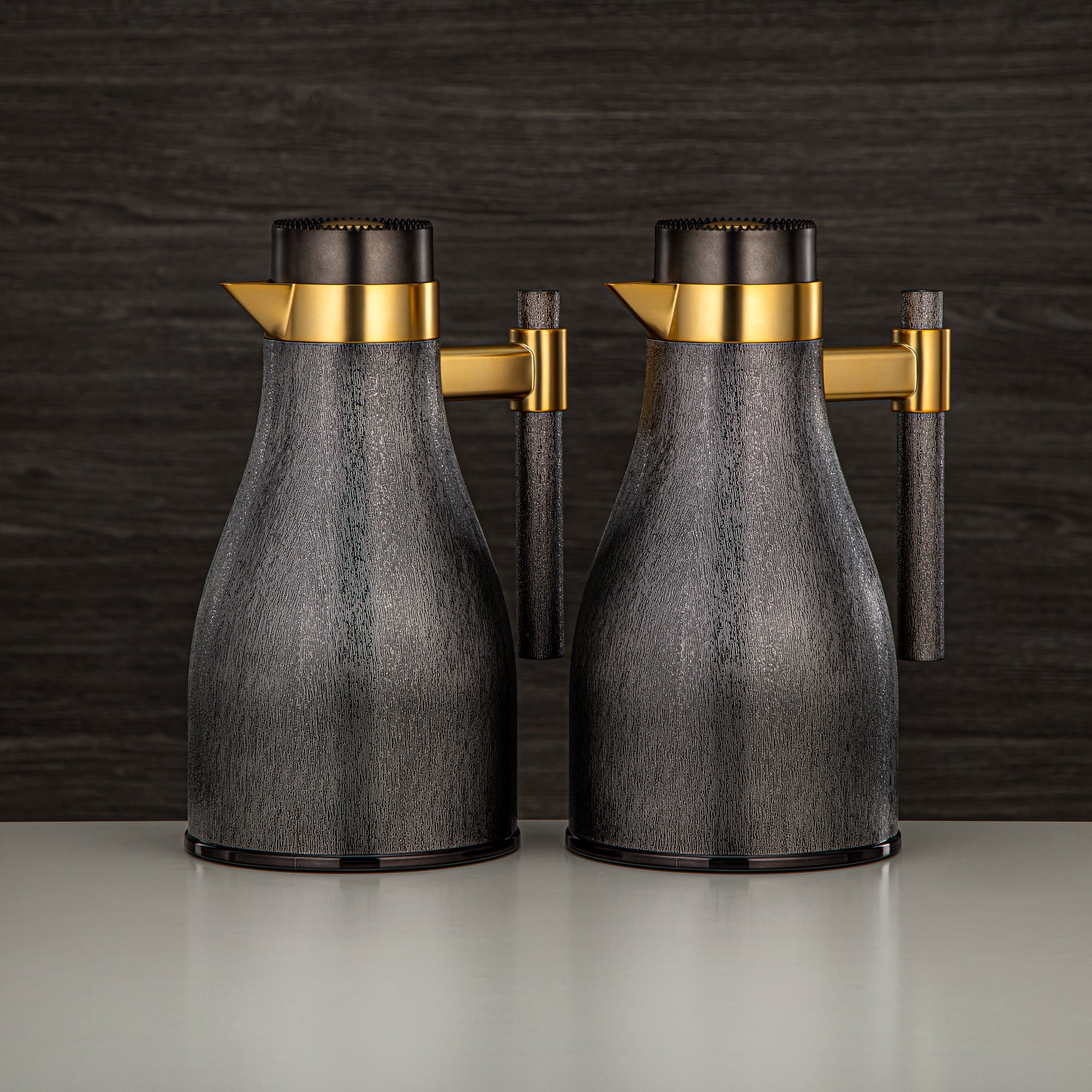 Almarjan Vacuum Flask Set ABS Push Button 1L + 1L Matt Gun Black & Mat