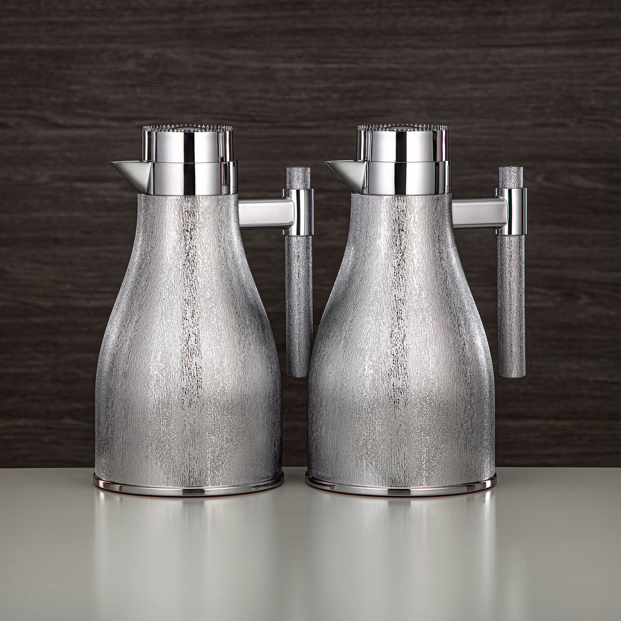 Almarjan Vacuum Flask Set ABS Push Button 1L + 1L Silver (GOK-S-S-S)