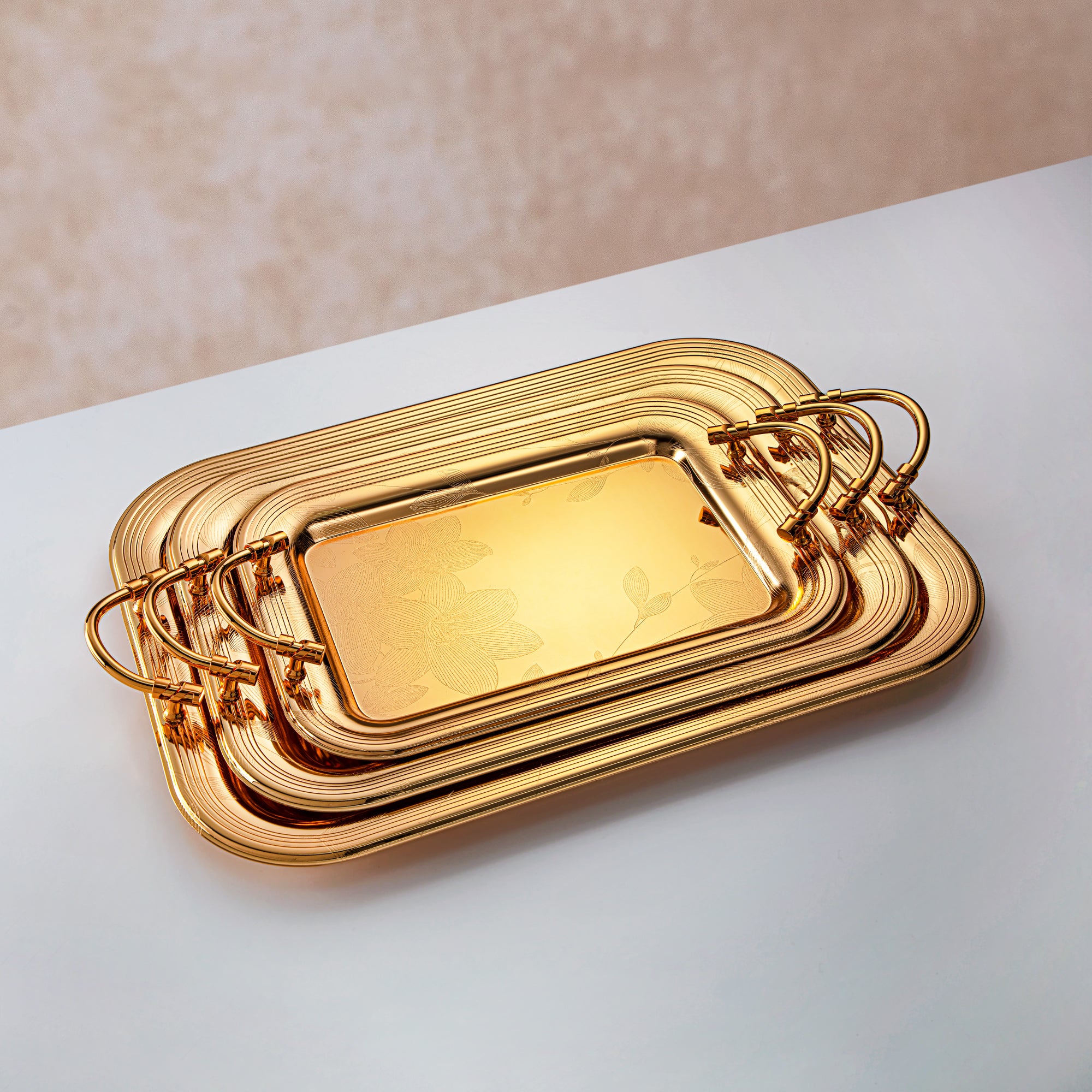 Almarjan 3 Pieces Serving Tray Set Gold - HT2305010