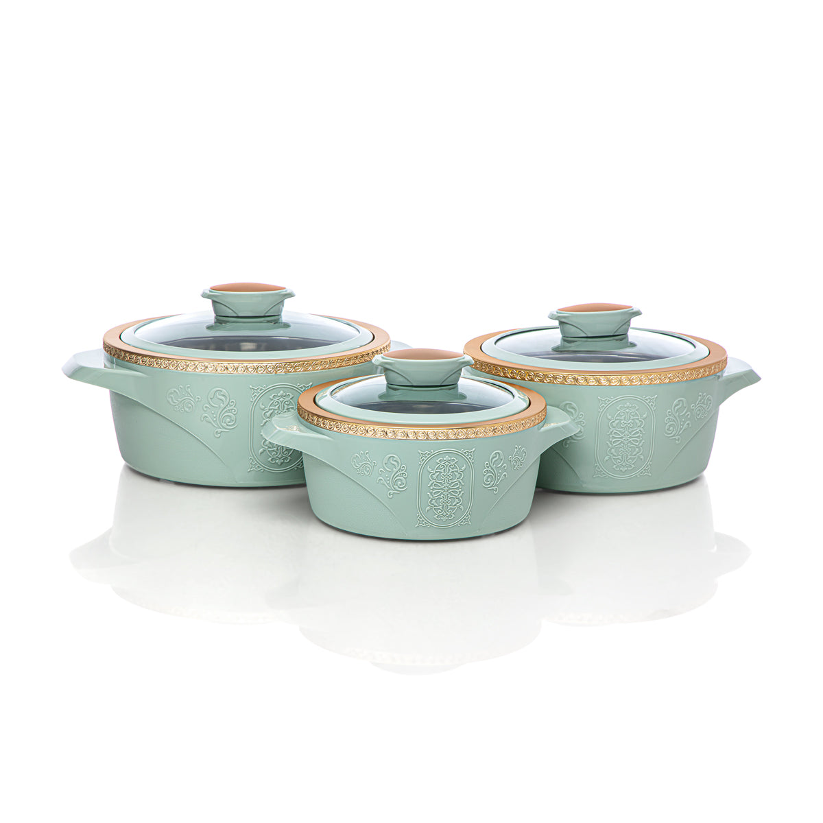 Almarjan 3 Piece Isabella Collection Plastic Hot Pot Green & Gold - PE