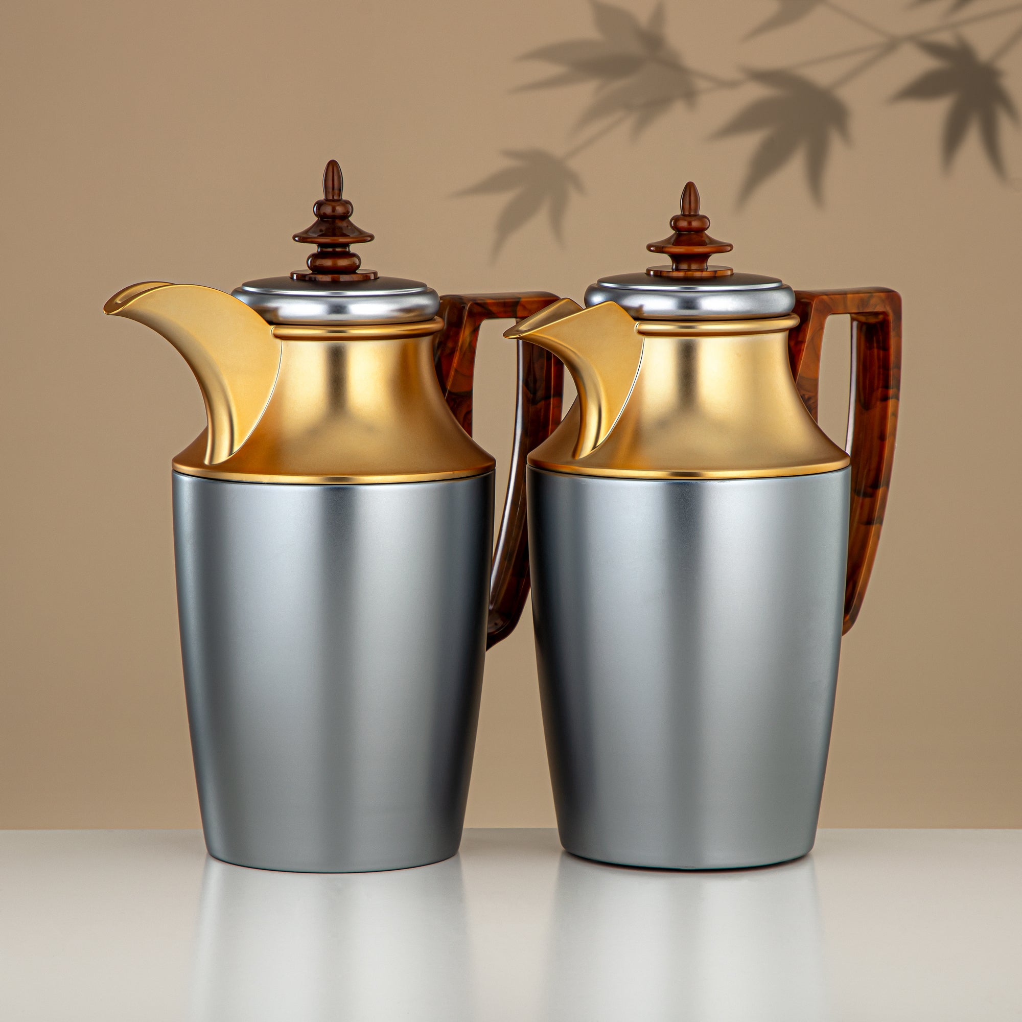 Almarjan Vacuum Flask Set, Push Button, 1L + 1L, Matt Silver & Matt Go