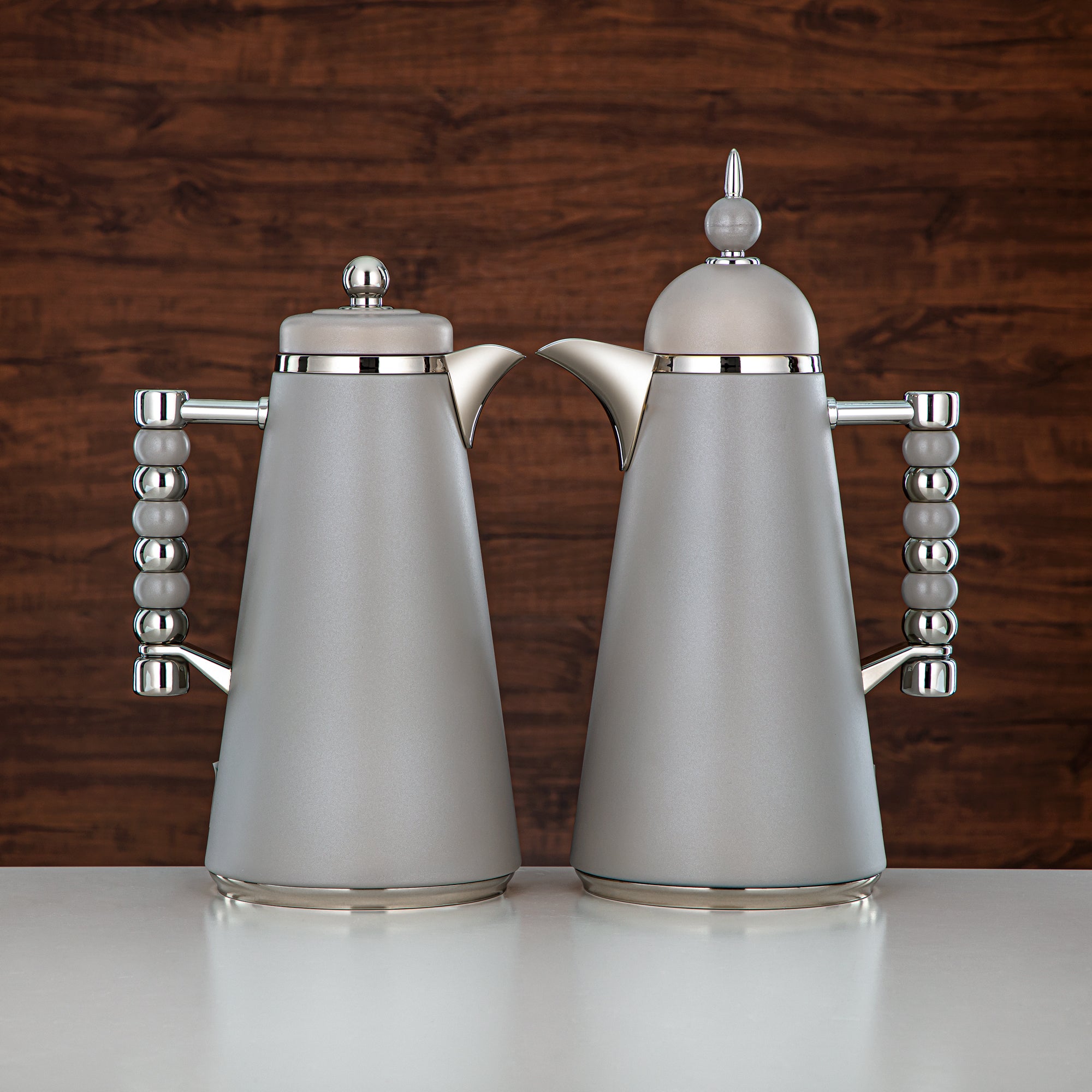 Almarjan Vacuum Flask Set Push Button 1L + 1L Grey & Silver (SJ42-BC)