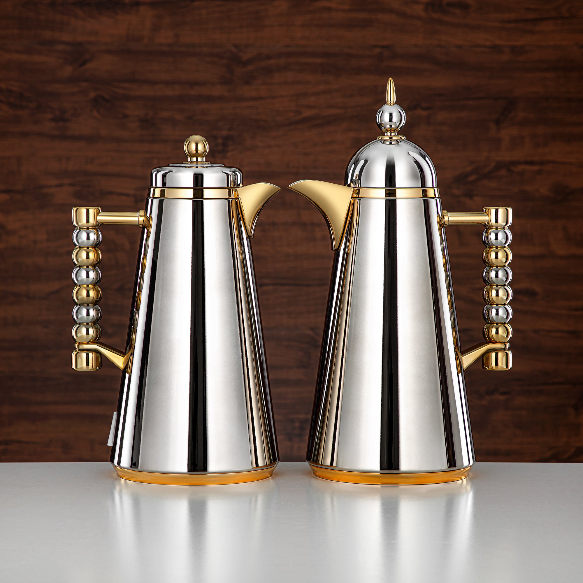 Almarjan Vacuum Flask Set Push Button 1L + 1L Silver & Gold (SJ42-CG)