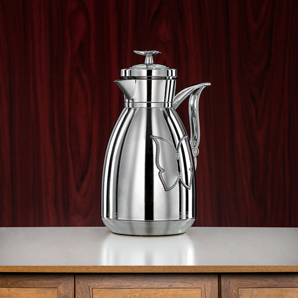 Almarjan Vacuum Flask Set Plastic Push Button 0.7L + 1L Silver (SM-2C1