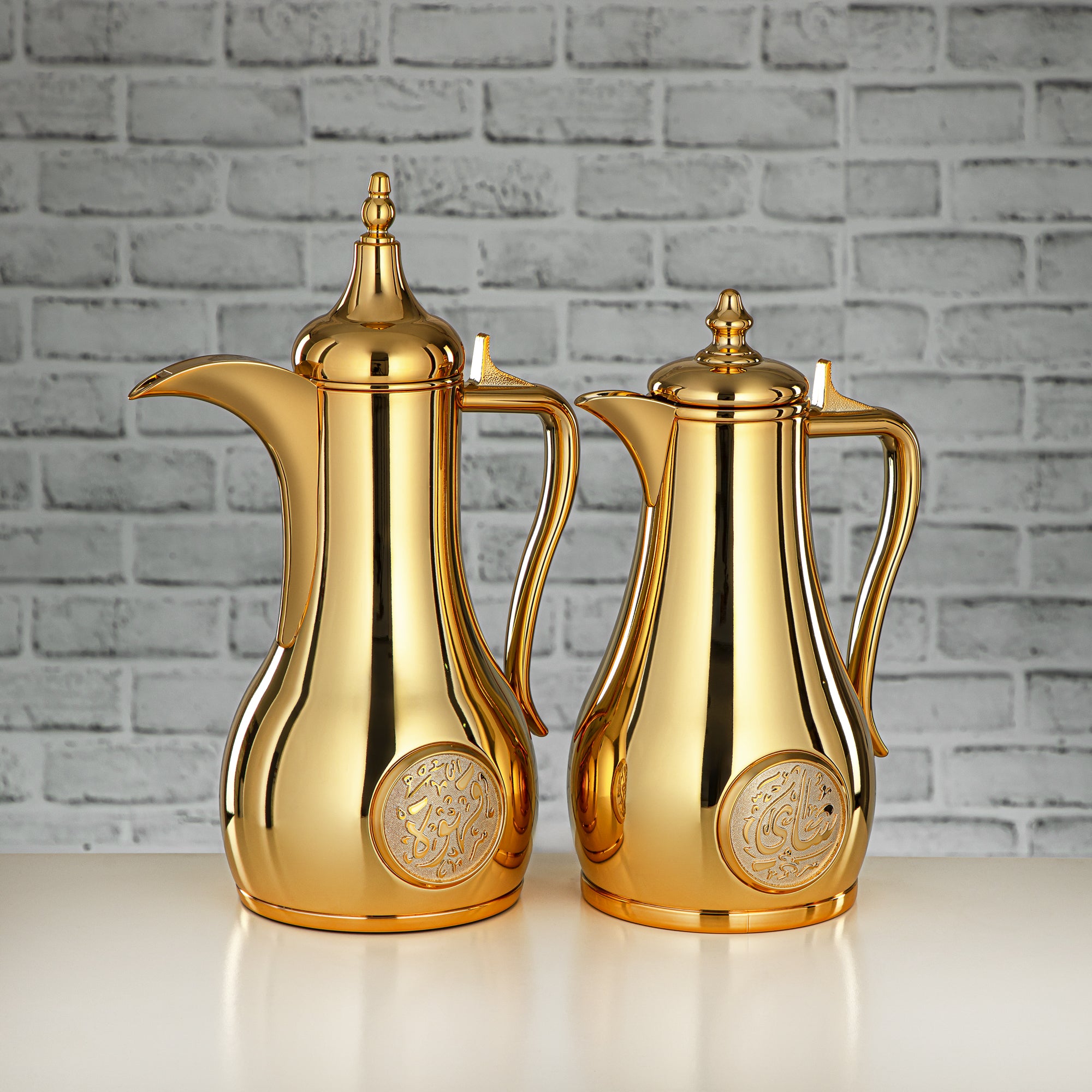 Almarjan Vacuum Flask Set, Push Button - 1L + 1L, Gold (SR-G) - Classi