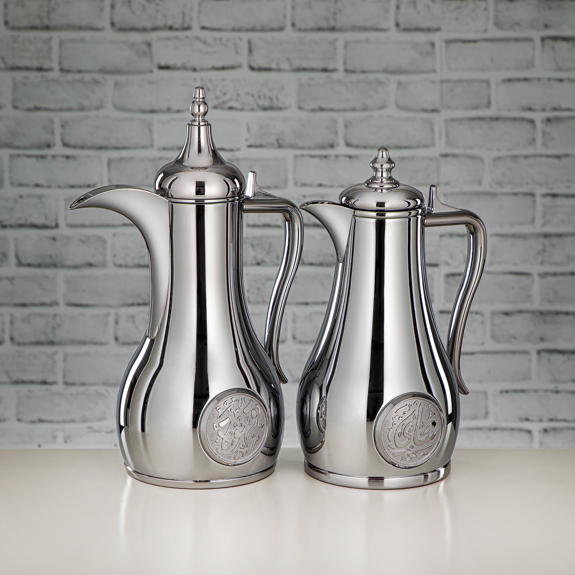 Almarjan Vacuum Flask Set, Push Button - 1L + 1L, Silver (SR-S) - Clas