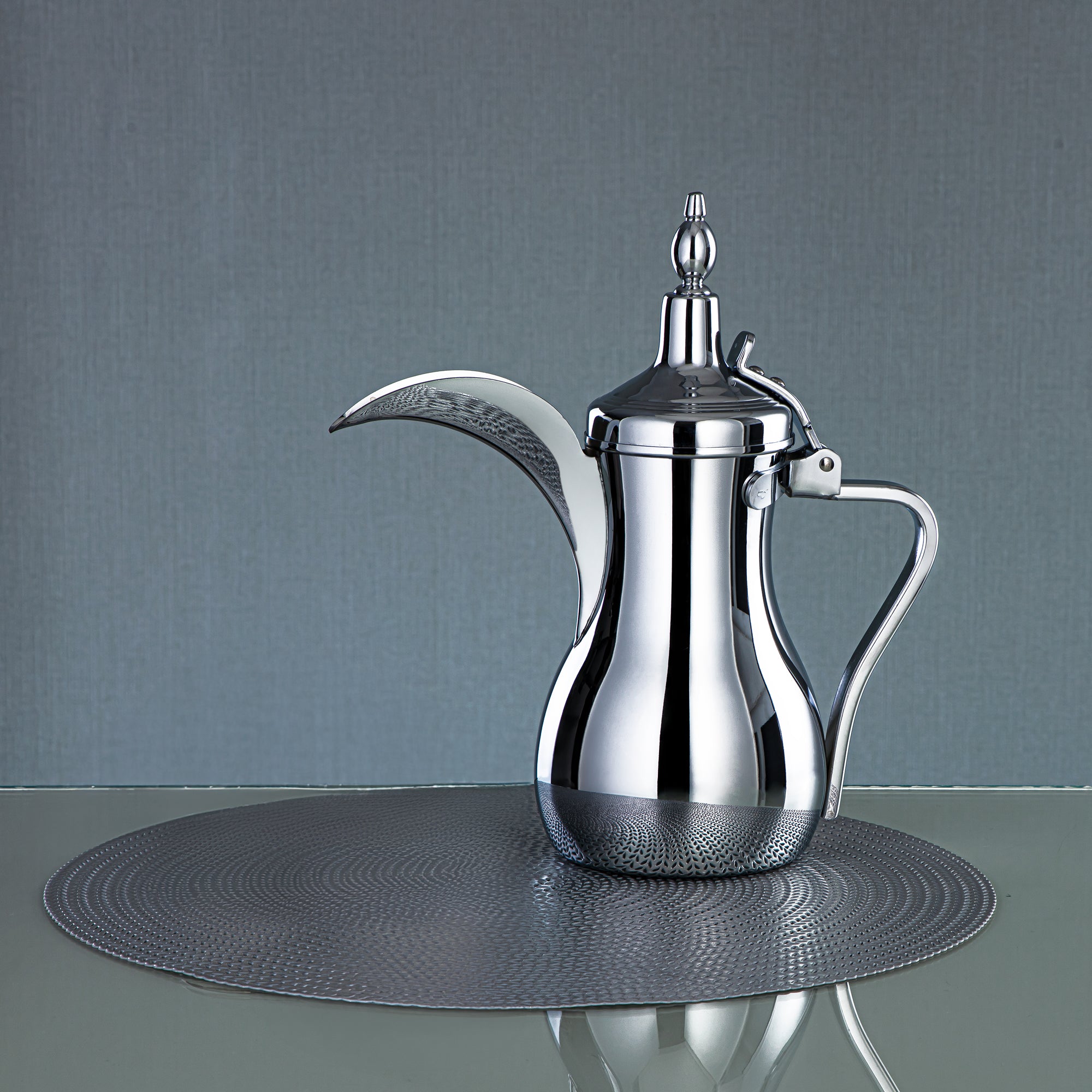 Almarjan 48 Ounce Albawadi Collection Stainless Steel Dallah Silver