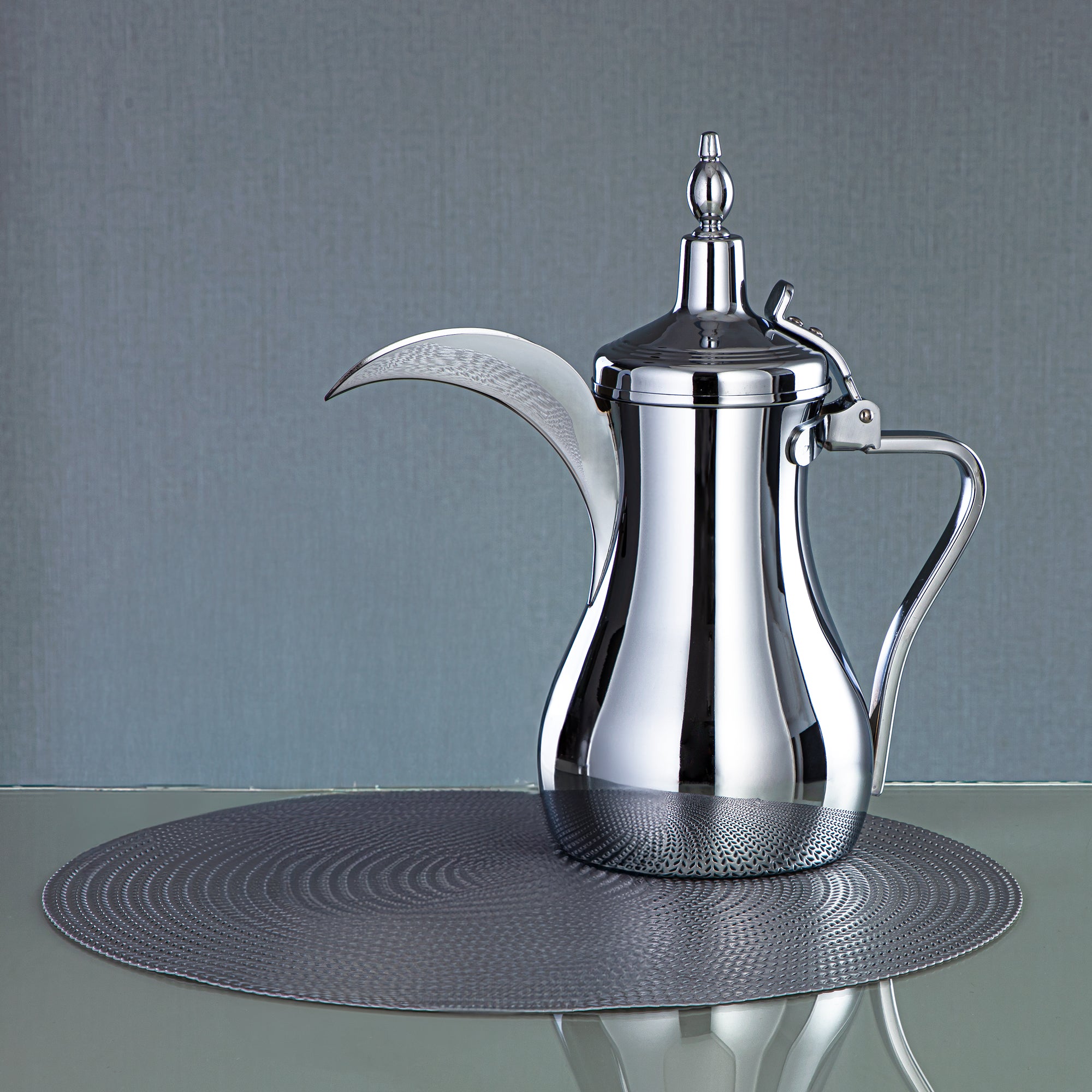Almarjan 60 Ounce Albawadi Collection Stainless Steel Dallah Silver