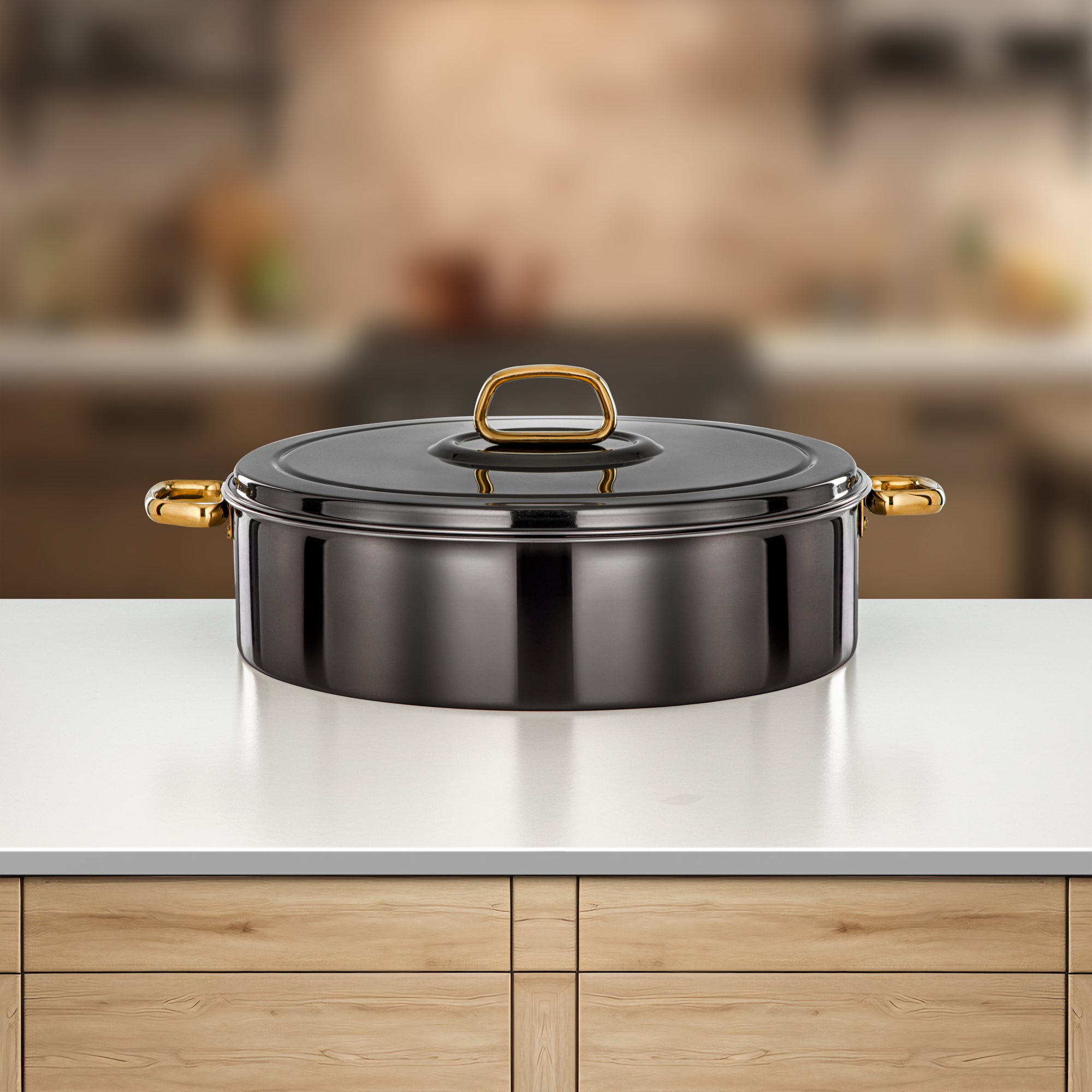 Almarjan Diana Hot Pot 35cm Gun Black Gold Stainless Steel Insulated 6L ...