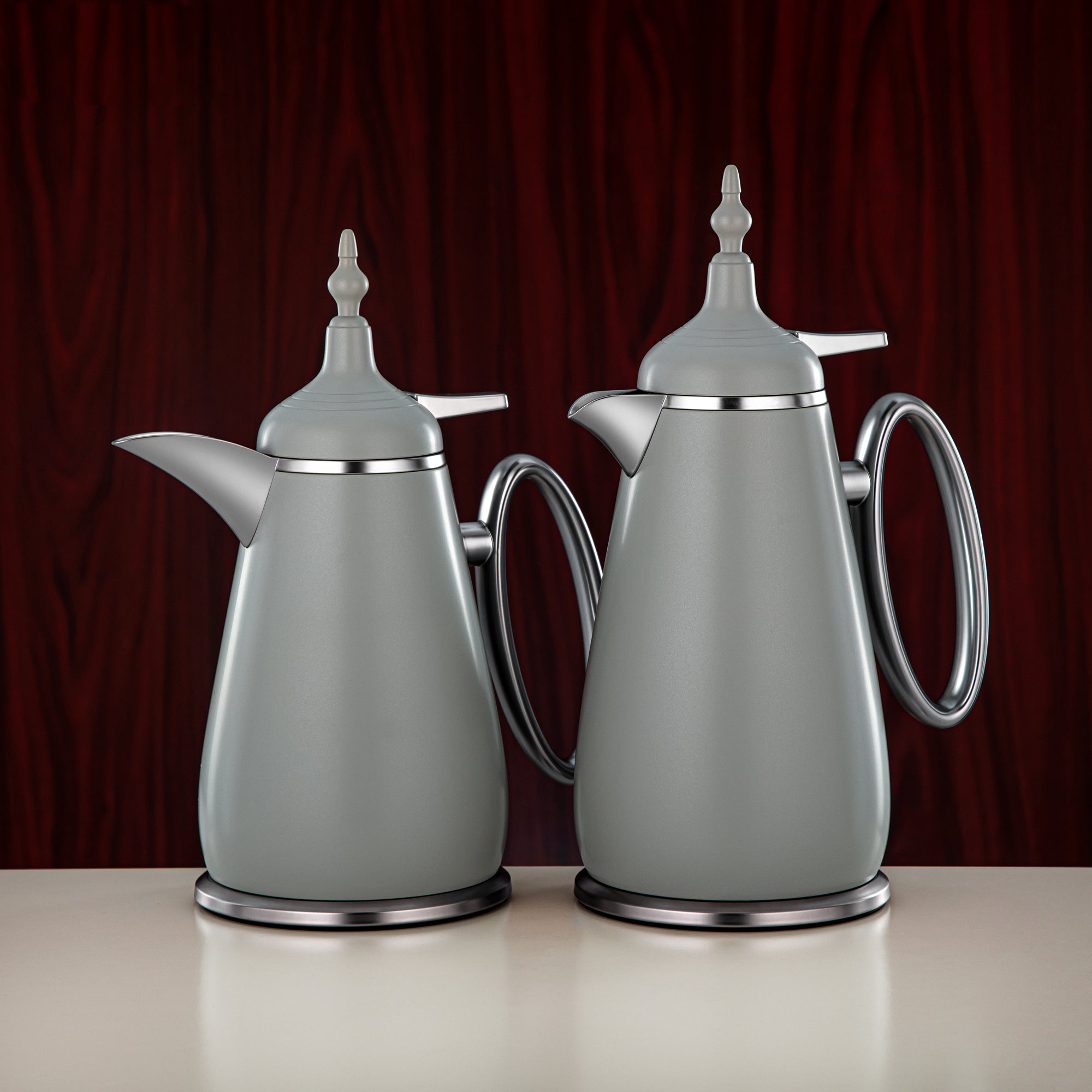 Almarjan Vacuum Flask Set Push Button ABS Matt Grey & Matt Silver 0.7L