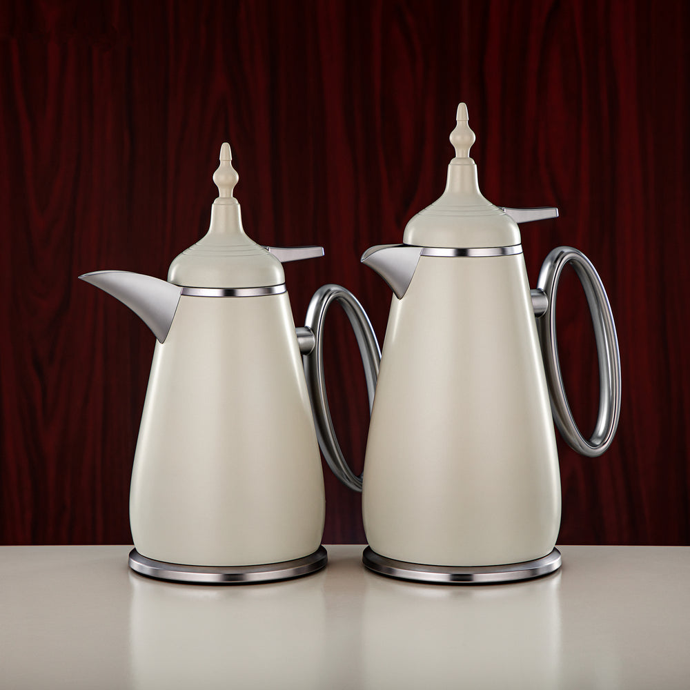 Almarjan Vacuum Flask Set Push Button ABS Matt White & Matt Silver 0.7