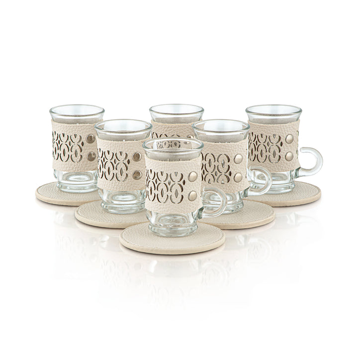 Almarjan 21 Pieces Leather Collection Tea Set White & Silver - TRHL-10 ...