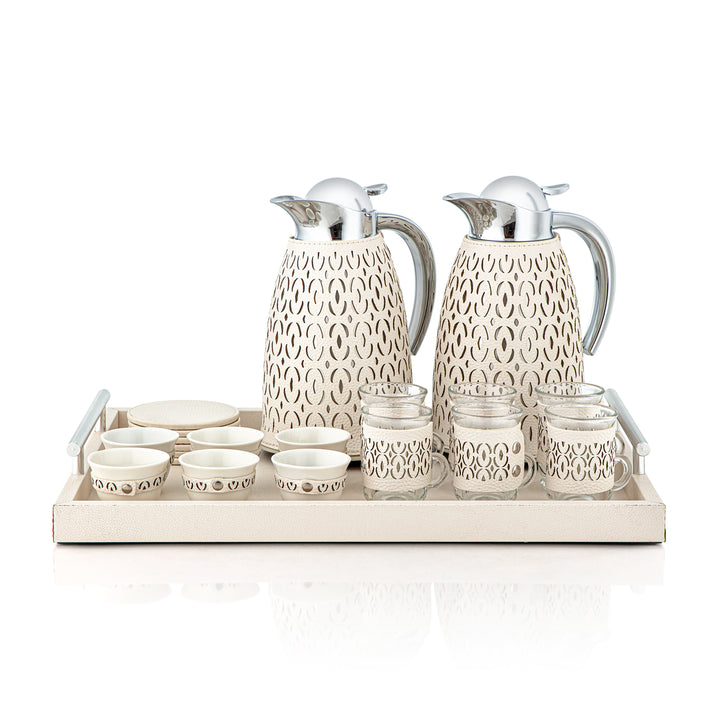 Almarjan 21 Pieces Leather Collection Tea Set White & Silver - TRHL-10 ...