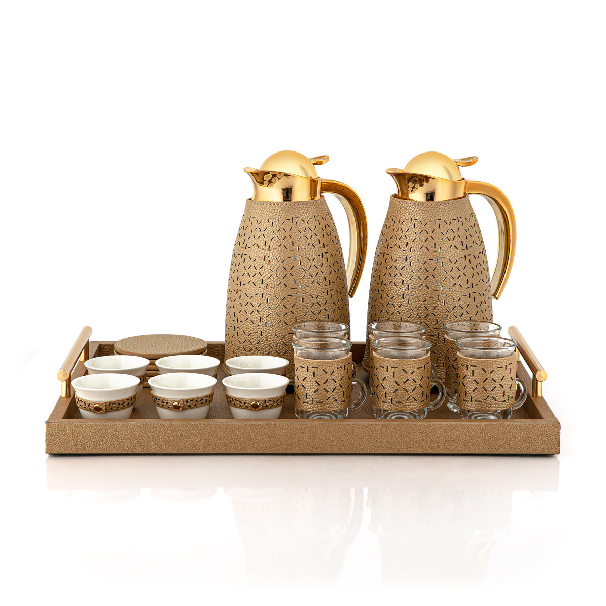 Almarjan 21 Pieces Leather Collection Tea Set Gold - TRHL-17 – Almarjan ...